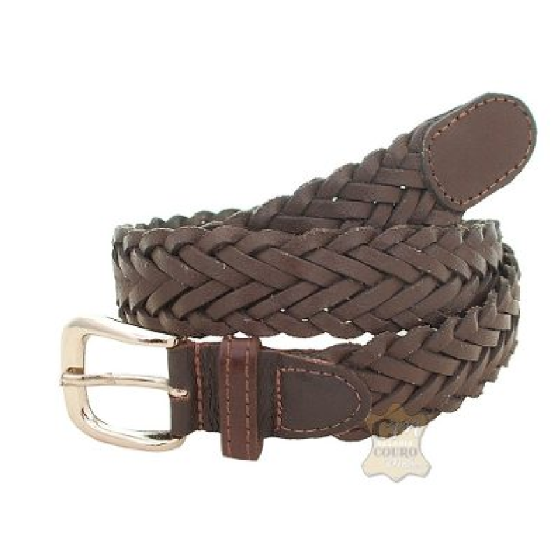 Cinto De Couro Masculino Trançado 3 Cm Largura